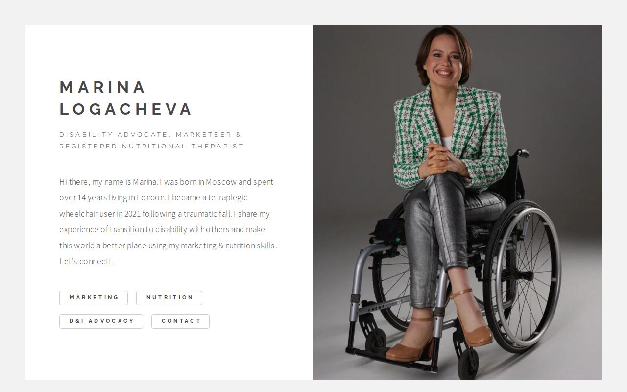 Marina Logacheva - disability advocate, marketeer and nutritionist